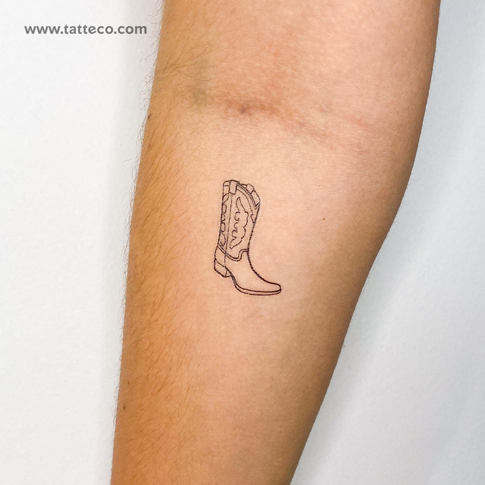Western Temporary Tattoos Fine Line Style Cowboy Boot Temporary Tattoo